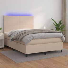 vidaXL Box spring postel matrace a LED cappuccino 140x200cm umělá kůže