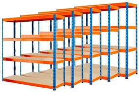 Fistar AKCE - Balíček : 5x Regál 1800x1800x600 mm PROFESIONÁLNÍ lakovaný 4-policový, nosnost 1600 kg - MODRO-ORANŽOVÝ