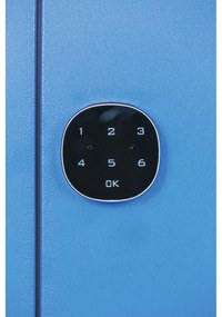 Šatní skříňka s úložnými boxy, 6 boxů, 1850 x 900 x 500 mm, kódový zámek, modré dveře