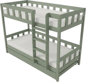 Benlemi Patrová postel PLOTTY s žebříkem 90x200 cm Zvolte barvu: Šalvějová zelená, Zvolte šuplík: Přistýlka 90x190 cm, Zvolte stranu: Vpravo