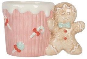 Růžový keramický hrnek s perníčkem Gingerbread - 15*10*10 cm / 350 ml