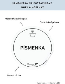 PÍSMENKA  – průhledná samolepka na dózu, tučné písmo, 5 cm | DomaLEP