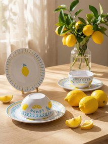 Sinsay - Keramické talíře s motivem citronů 2 pack - modrá