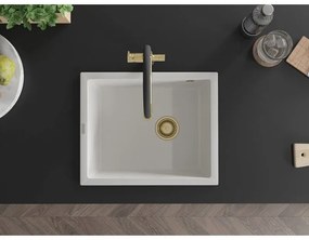 Mexen Pedro, granitový dřez 560x460x200 mm, 1-komorový, bílá se zlatým sifonem, 6508561000-20-G