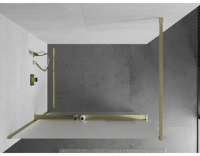 Mexen Kioto+, sprchová zástěna Walk-In s poličkou a věšákem 140 x 200 cm, 8mm sklo námraza, zlatý matný profil, 800-140-121-55-30