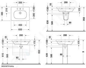 DURAVIT - D-Code Umyvadlo nábytkové 650x485 mm, s přepadem, s otvorem pro baterii, bílá (03426500002)