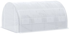 Fóliový skleník Outsunny 3,97 x 3,02 x 2 m s UV ochranou, větruodolný skleník na rajčata s ocelovými bočními dveřmi v bílé barvě
