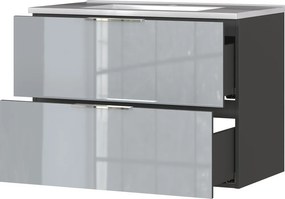 Šedá lesklá závěsná skříňka s umyvadlem 81x61 cm Vasio – Germania