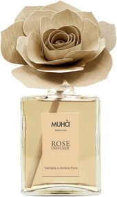 Muhà Rose difuzér s dřevěnou růží Vaniglia e Ambra Pura, 200 ml