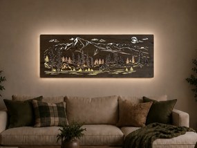 Li-Go "Chata v horách" světelný obraz s baterií a pohybovým čidlem 130x50 cm provedení povrchu: jedle