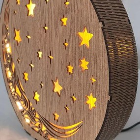 Dřevěná LED stolní lampa Měsíc a hvězdy – Noční lampa| SENTOP LED0612