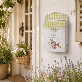Bílá antik poštovní schránka s ptáčky Home - 24*10*35 cm