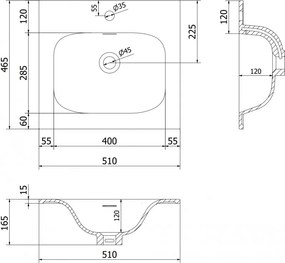 Mexen Vela, umyvadlo na zapuštění 51 x 46,5 cm, bílá lesklá, 25235000