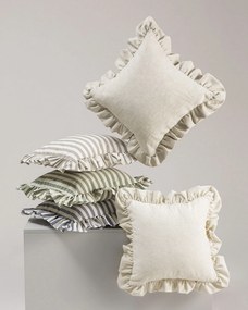 Potah na polštář Paula s volánem barva béžová látka vzorované