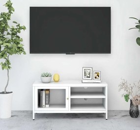 vidaXL TV stolek 90 x 30 x 44 cm ocel a sklo [336056] Barva: Bílá