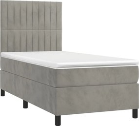 Box spring postel s matrací a LED světle šedá 100x200 cm samet 3136227
