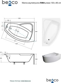 Besco Rima asymetrická vana 130 x 85 cm pravá bílá VANRIM130P