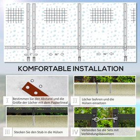 Outsunny plot pro jezírko 365 x 126 cm zahradní plot sada 4 dekorativních plotů pro bazén s podstavcem zásuvný plot pro terasu balkon pletivo černá