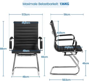 Sada 4 ks – Kancelářská židle Yaheetech – černá, 57,5 cm (délka) × 58,5 cm (šířka) × 88 cm (výška) (266586475106)