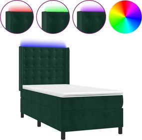 Box spring postel s matrací a LED tmavě zelená 80x200 cm samet 3139772