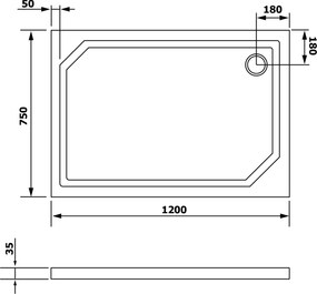Gelco SARA 120 x 75 cm HS12075 sprchová vanička litý mramor