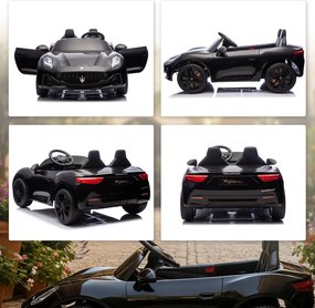 AIYAPLAY Dětské elektroauto Maserati, dvoumístné, 12V napájení z baterie, dálkové ovládání, LED světla, hudební funkce, černé
