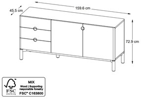 Designová komoda Takayoshi 160 cm tmavě hnědá