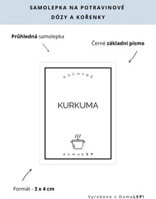 Samolepka na kořenky KURKUMA průhledná 3 × 4 cm základní písmo