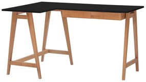 OnaDnes -20% Černý lakovaný rohový pracovní stůl RAGABA LUKA 135 x 85 cm s dubovou podnoží, levý