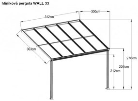 Hliníková pergola 3,12 x 3 m bílá / polykarbonát Dekorhome Mléčně bílá (opál)