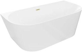 Mexen Oval Slim volně stojící nástěnná vana 170 x 80 cm, bílá, přepad zlatý kartáčovaný - 52661708000-55