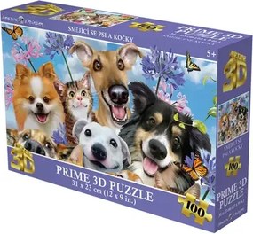 PRIME 3D Puzzle Pejsci a kočičky selfie 3D / 100 dílků / 31 x 23 cm