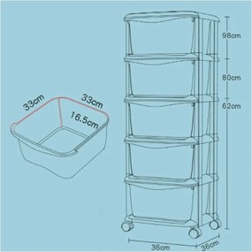 Flamenco Mystique Plastový regál na kolečkách, zásuvková skříň, šatní skříň 97 x 38 x 37 cm PO10