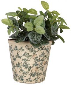 Keramický květináč se zeleným květinovým motivem Emerald Bloom L – 21x20 cm