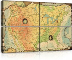 Obraz 120x80 Stará vintage retro mapa Usa historie cestování geografie