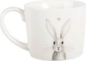 Bílý hrnek s hlavou králíka a srdíčkem - 12*8*7 cm / 275 ml