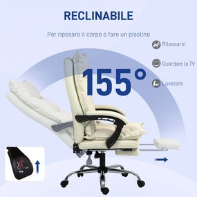 Vinsetto ergonomické kancelářské křeslo, náklon 155° s vysouvací opěrkou nohou, snadno čistitelná PU koženka, polstrované opěrky, otáčecí a výškově n…