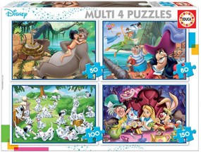 Puzzle educa puzzle disney pohádky 4v1 (50,80,100,150 dílků)