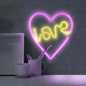 LED Neonová nástěnná dekorace LOVE LED/3W/3xAA USB růžová