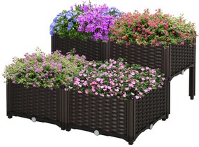 Outsunny vyvýšený ratanový truhlík 40x40x44cm s drenážními otvory z PP, hnědý pro zahradní balkon | Aosom.de