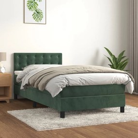 Box spring postel s matrací a LED tmavě zelená 90x190 cm samet 3134618
