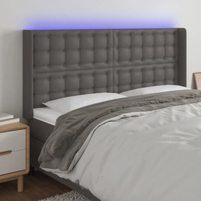 Čelo postele s LED šedé 183 x 16 x 118/128 cm umělá kůže 3124154