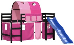 Dětská patrová postel s tunelem růžová 90x190 cm masiv borovice - Default Title