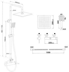 Sprchová souprava FLOW - černá - hlavice 20x20 cm