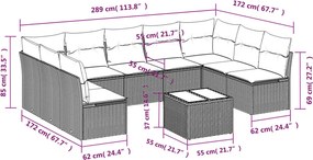 10dílná zahradní sedací souprava s poduškami šedá polyratan 3218080
