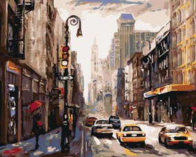 Malování podle čísel žena s deštníkem v new yorku, 80x100 cm, vypnuté plátno na rám