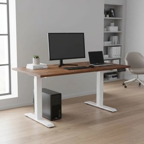 Výškově nastavitelný stůl OfficeTech D, 120 x 80 cm, bílá podnož, dub silverjack