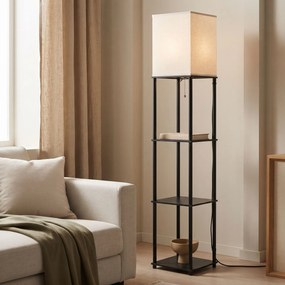 Toolight Toolight, JNH050-1F, stojací lampa s poličkami a jutovým stínítkem 157 cm, 1× E27, černá, 58349
