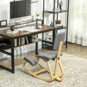 HOMCOM Ergonomická Kolenní Židle s Opěrkou, Houpací Kolenní Sedák, Ergonomická Dřevěná Židle, Ortopedická Kancelářská Židle, Korektor Držení Těla, Úl…