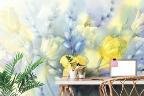 Samolepící tapeta akvarelové žluté tulipány - 150x100 cm